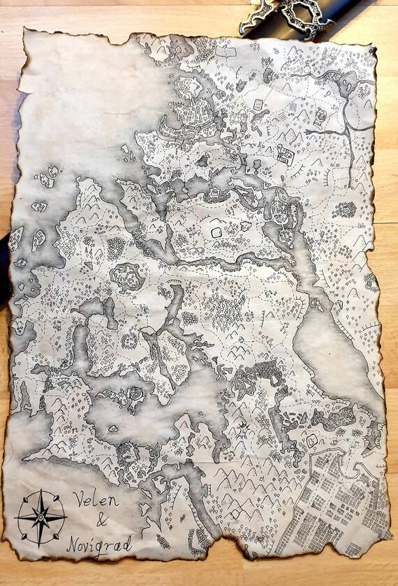 Fantasy Velen & Novigrad Map Ink and Charcoal A3 and A4 Custom - Etsy