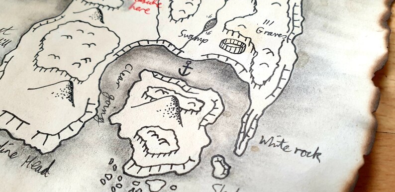 Custom Hand Drawn Treasure Island Map Ink and Charcoal A5. - Etsy
