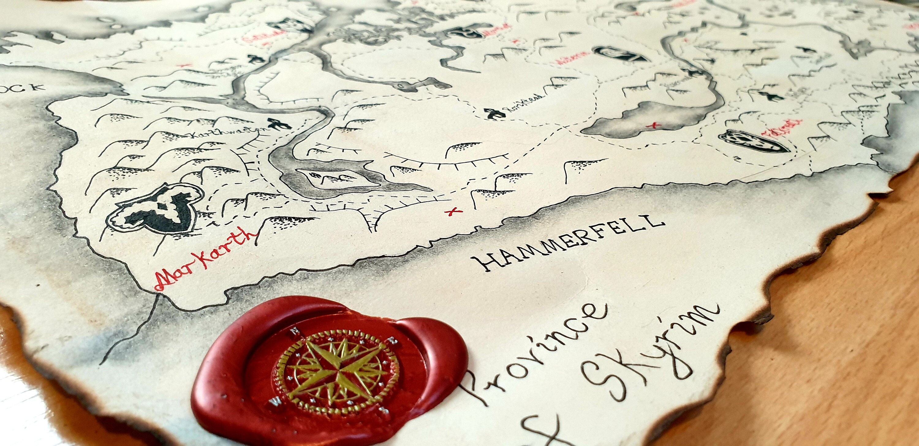 Custom Hand Drawn Skyrim Map Ink and Charcoal A3 & A4. Unique ...