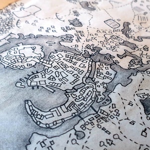 Fantasy Velen & Novigrad Map Ink and Charcoal A3 and A4 Custom Hand ...