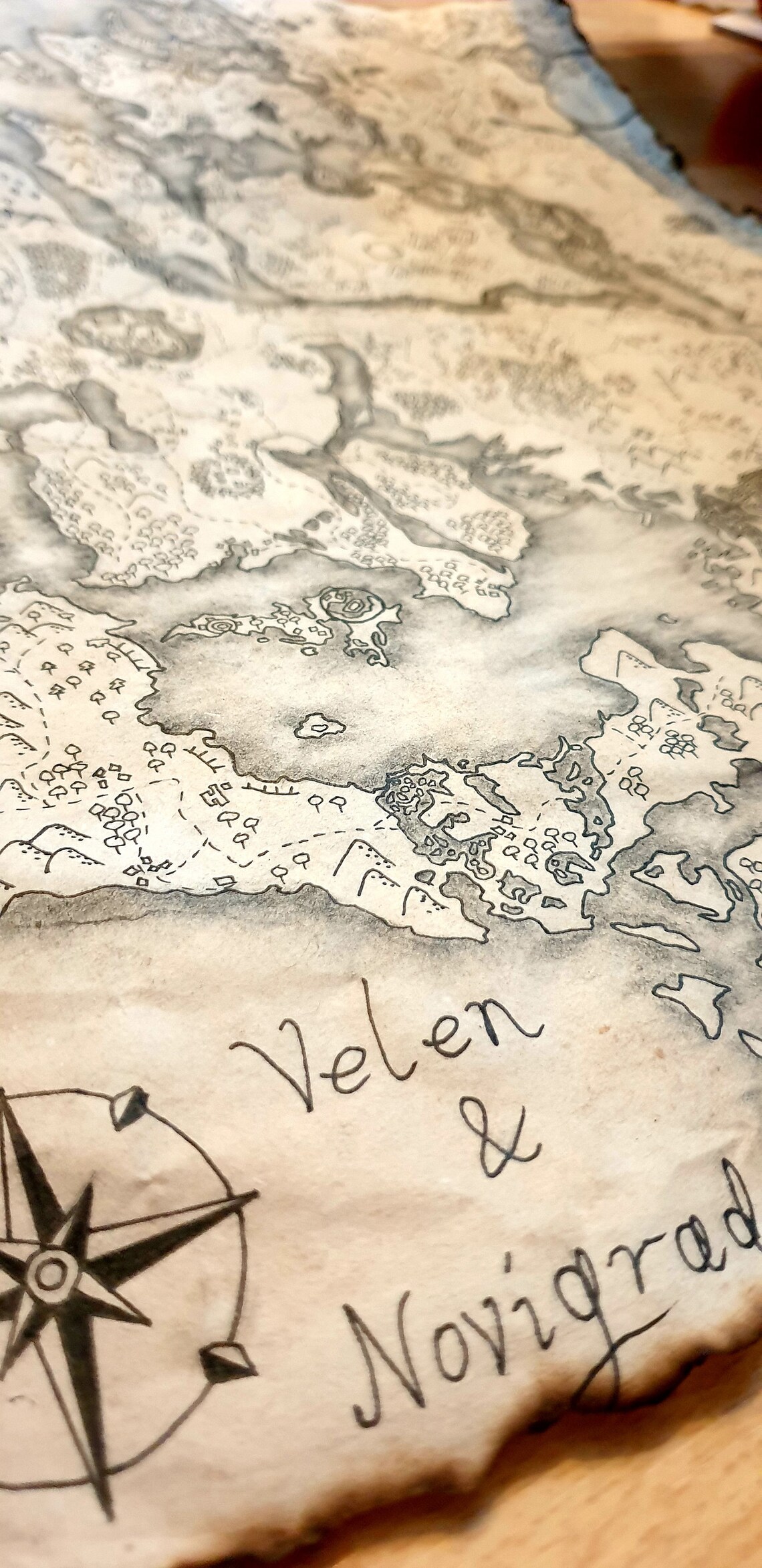 Fantasy Velen & Novigrad Map Ink and Charcoal A3 and A4 Custom Hand ...