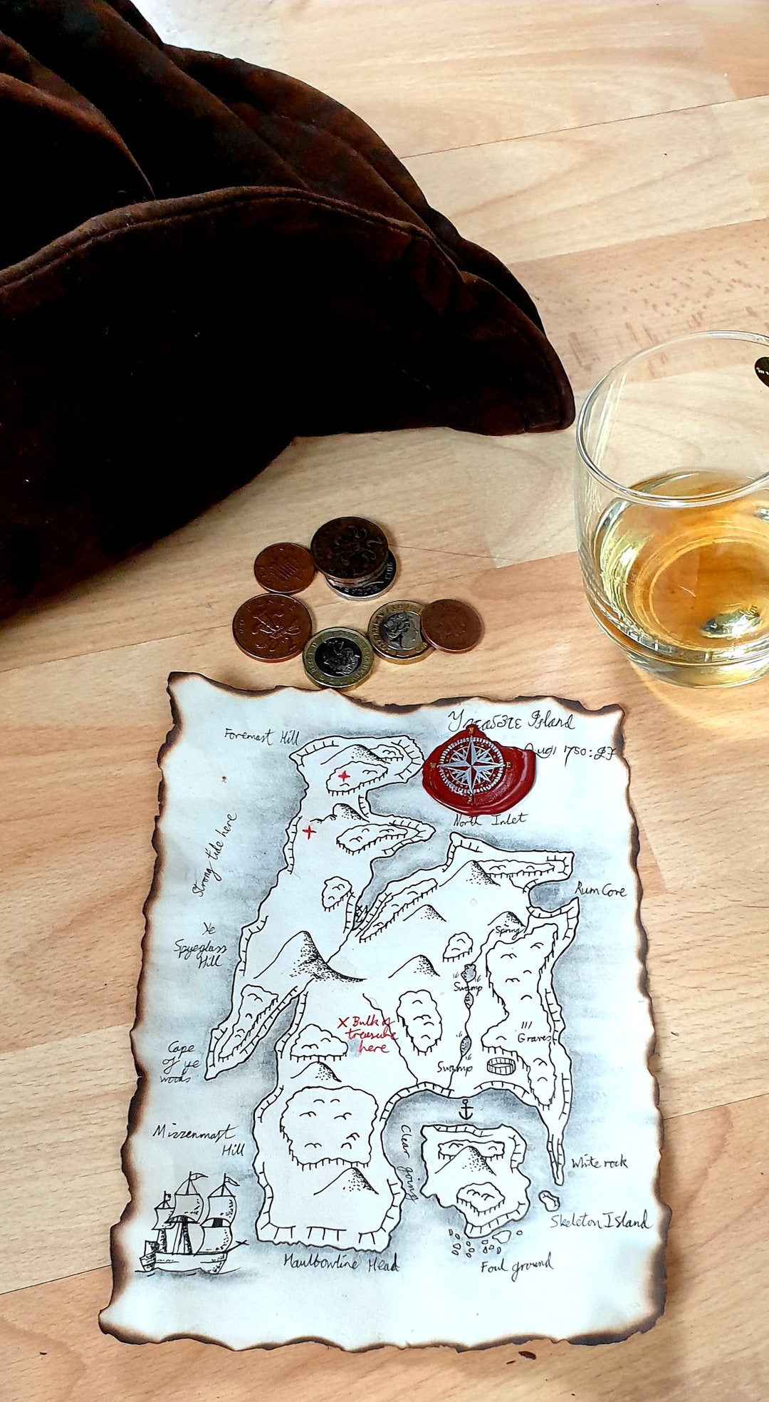 Custom Hand Drawn Treasure Island Map Ink and Charcoal A5. Unique ...