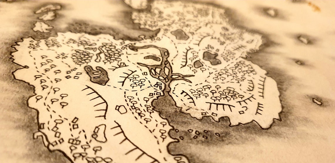 Fantasy Skellige Isles Map Ink and Charcoal A4 Custom Hand Drawn ...