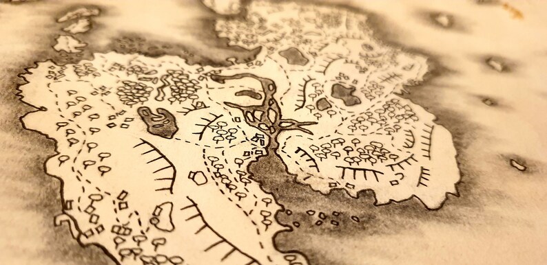 Fantasy Skellige Isles Map Ink and Charcoal A4 Custom Hand Drawn ...