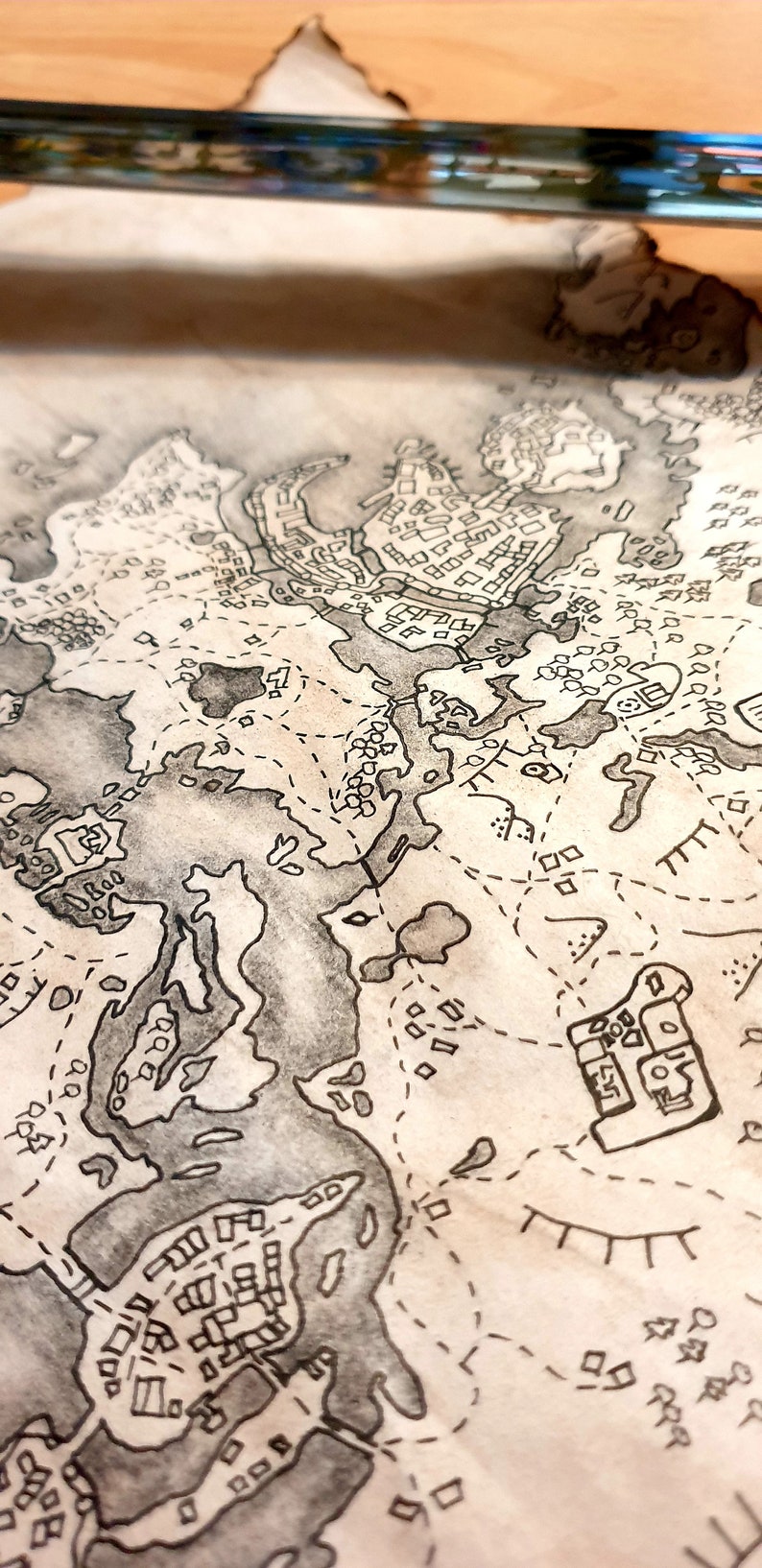 Fantasy Velen & Novigrad Map Ink and Charcoal A3 and A4 Custom Hand ...