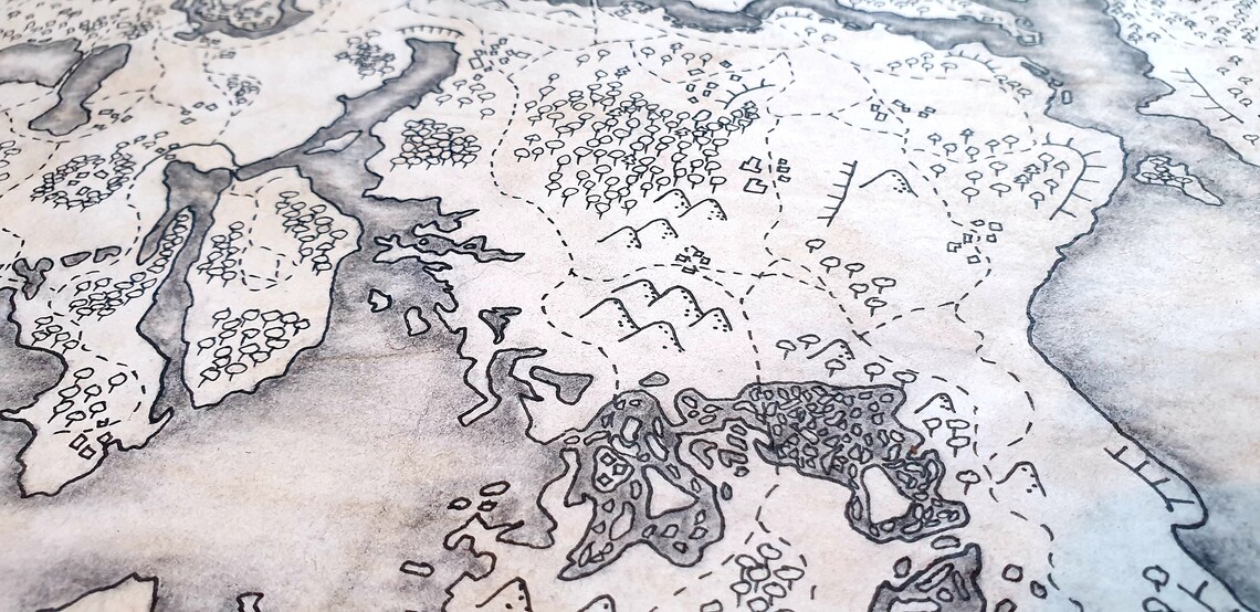 Fantasy Velen & Novigrad Map Ink and Charcoal A3 and A4 Custom Hand ...