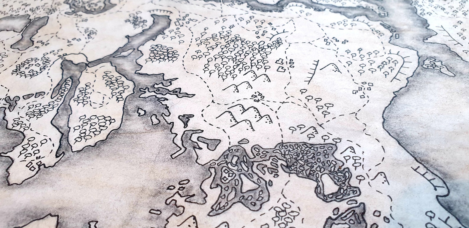 Fantasy Velen & Novigrad Map Ink and Charcoal A3 and A4 Custom Hand ...