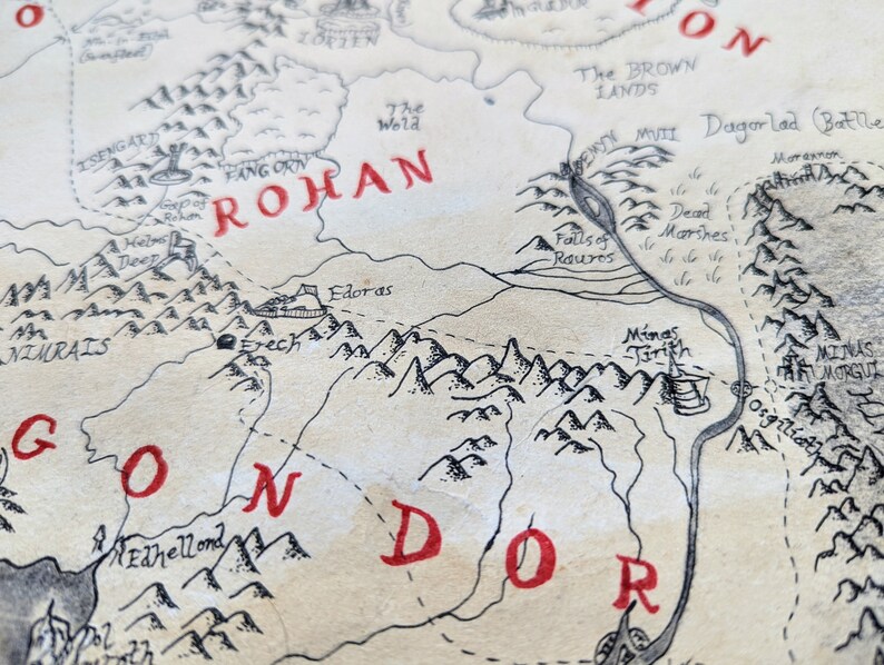 Custom Hand Drawn Middle Earth Map Ink and Charcoal A3, A4 & A5. Unique ...