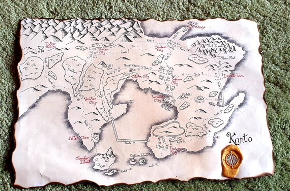 Custom Hand Drawn Pokemon Red and Blue Map Ink and Charcoal A4 - Etsy