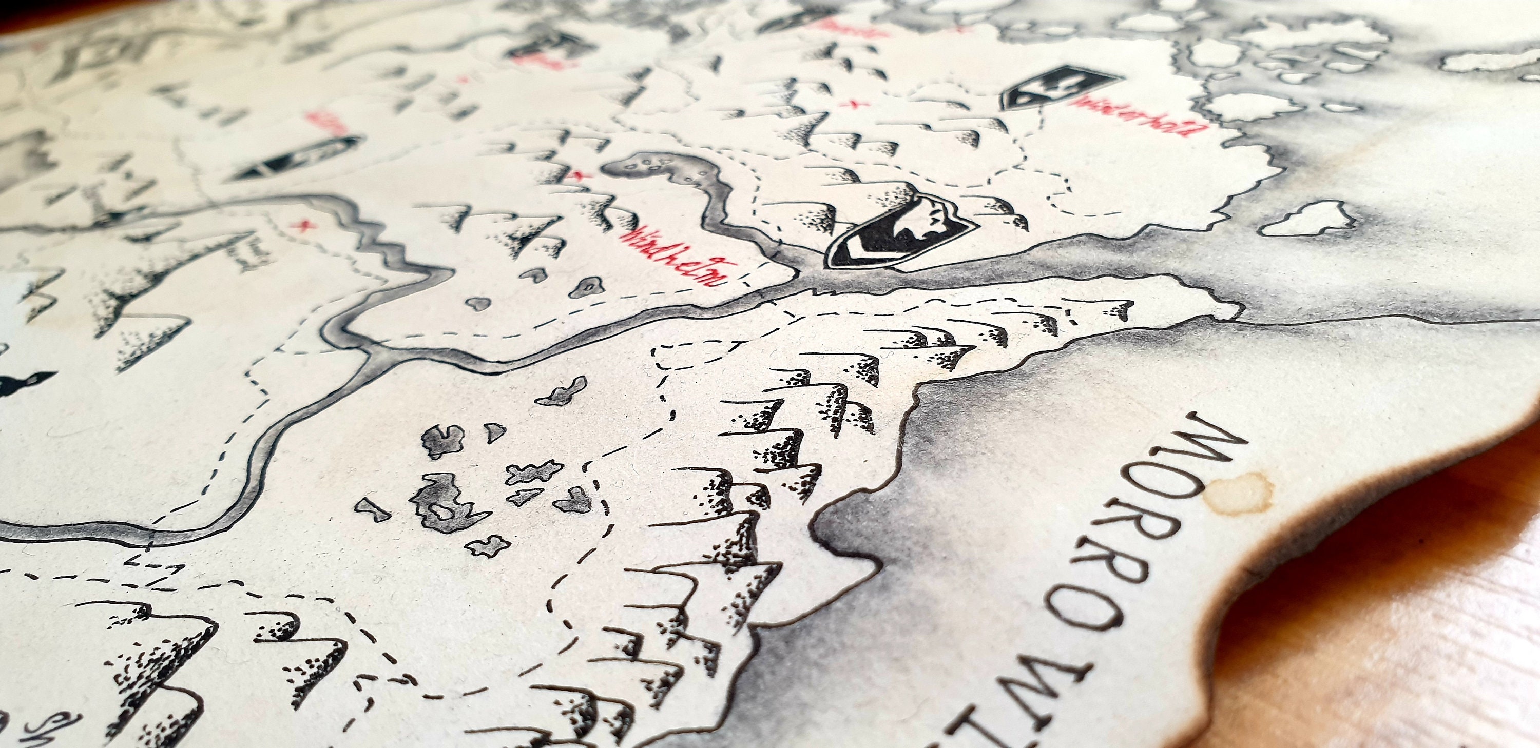 Custom Hand Drawn Skyrim Map Ink and Charcoal A3 & A4. Unique - Etsy