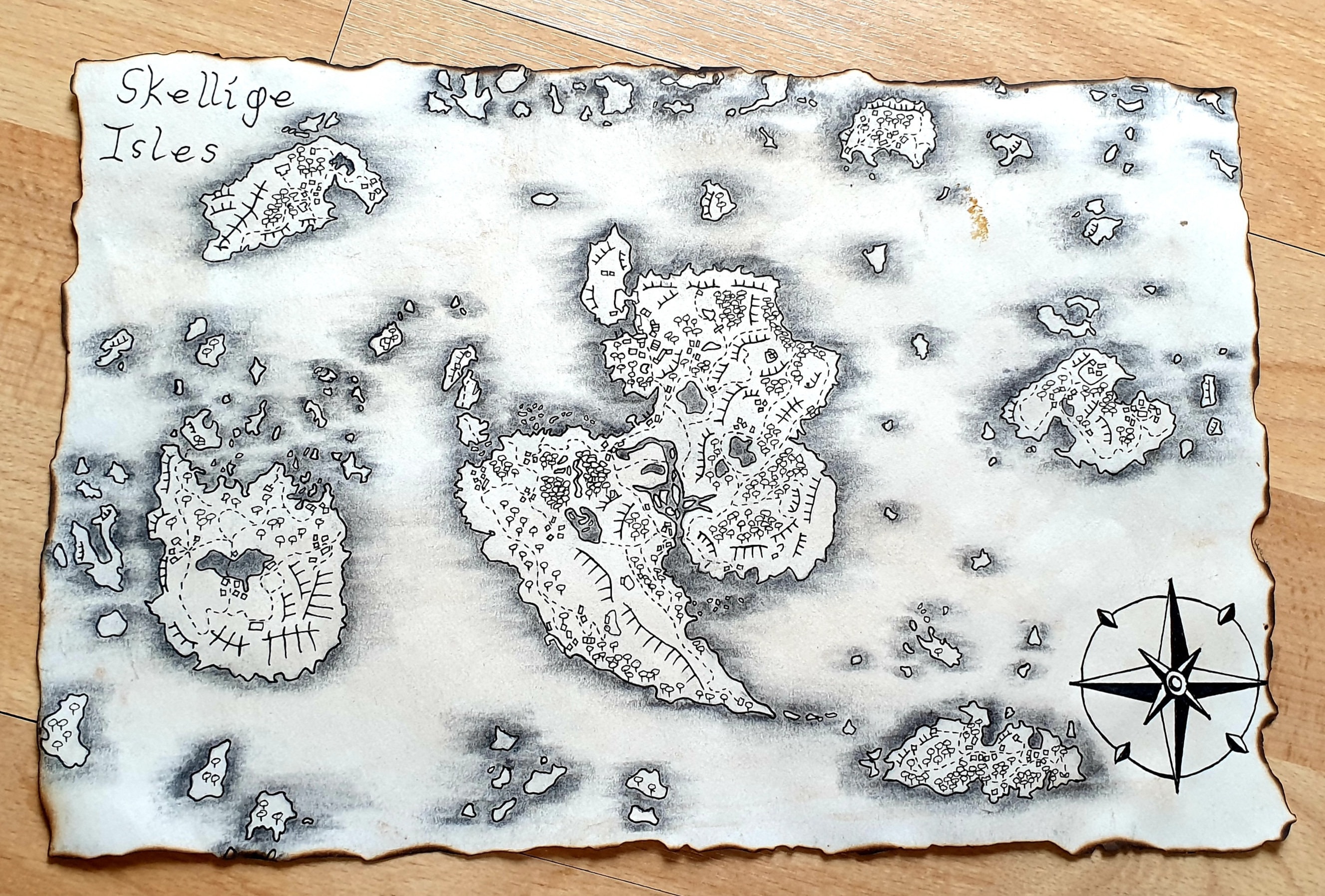 Fantasy Skellige Isles Map Ink and Charcoal A4 Custom Hand Drawn ...