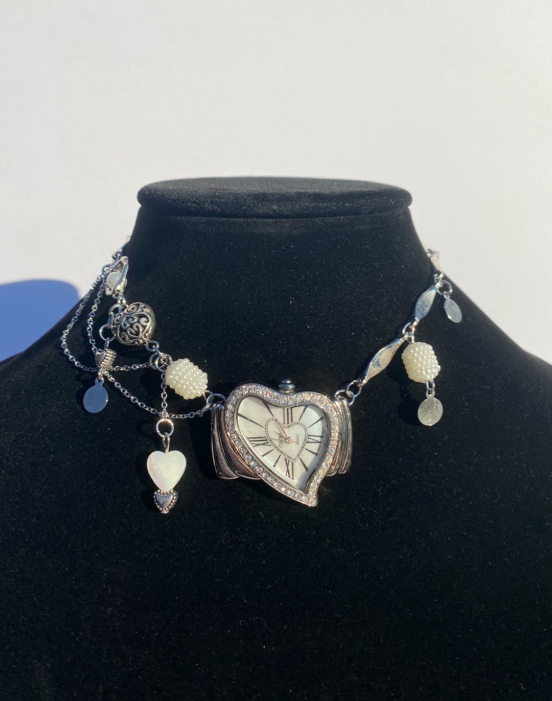 Silver and Pearl Heart Watch Necklace - Etsy