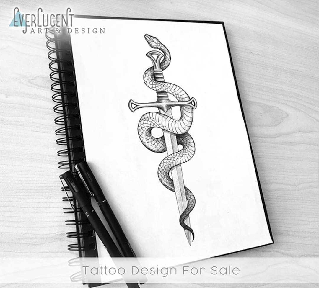 Snake and Dagger Tattoo Design + Linework (digital Download) - Etsy