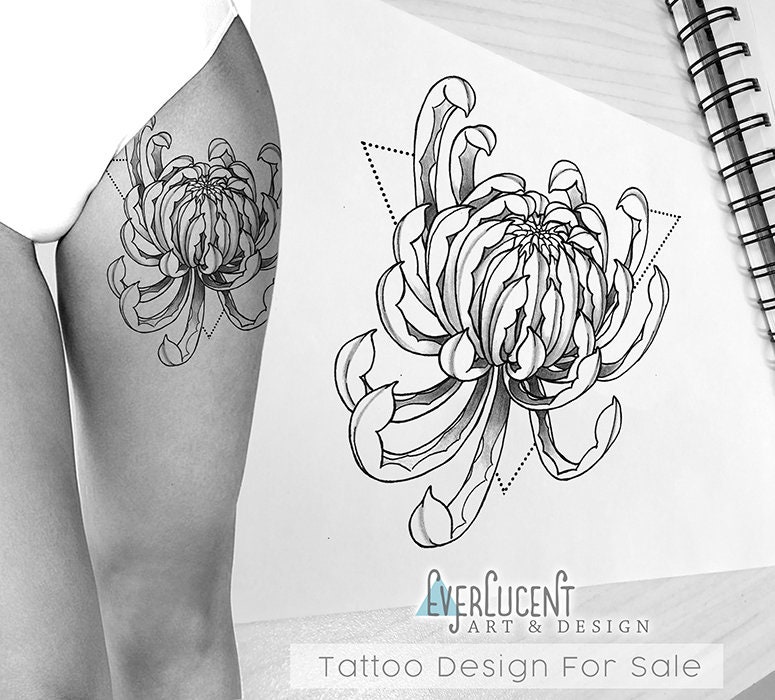 Chrysanthemum Triangle Tattoo Design + Linework - Etsy