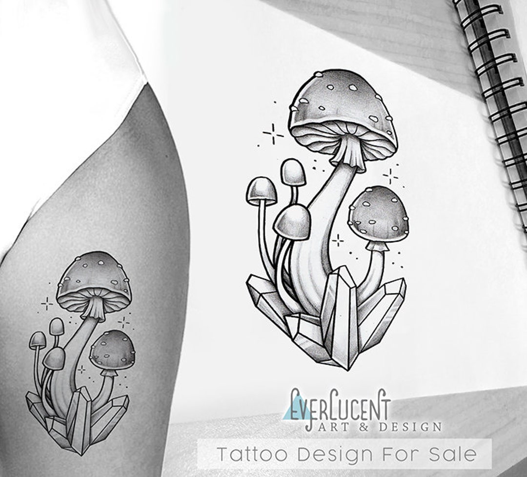 Mushroom Crystals Stars Tattoo Design + Linework - Etsy