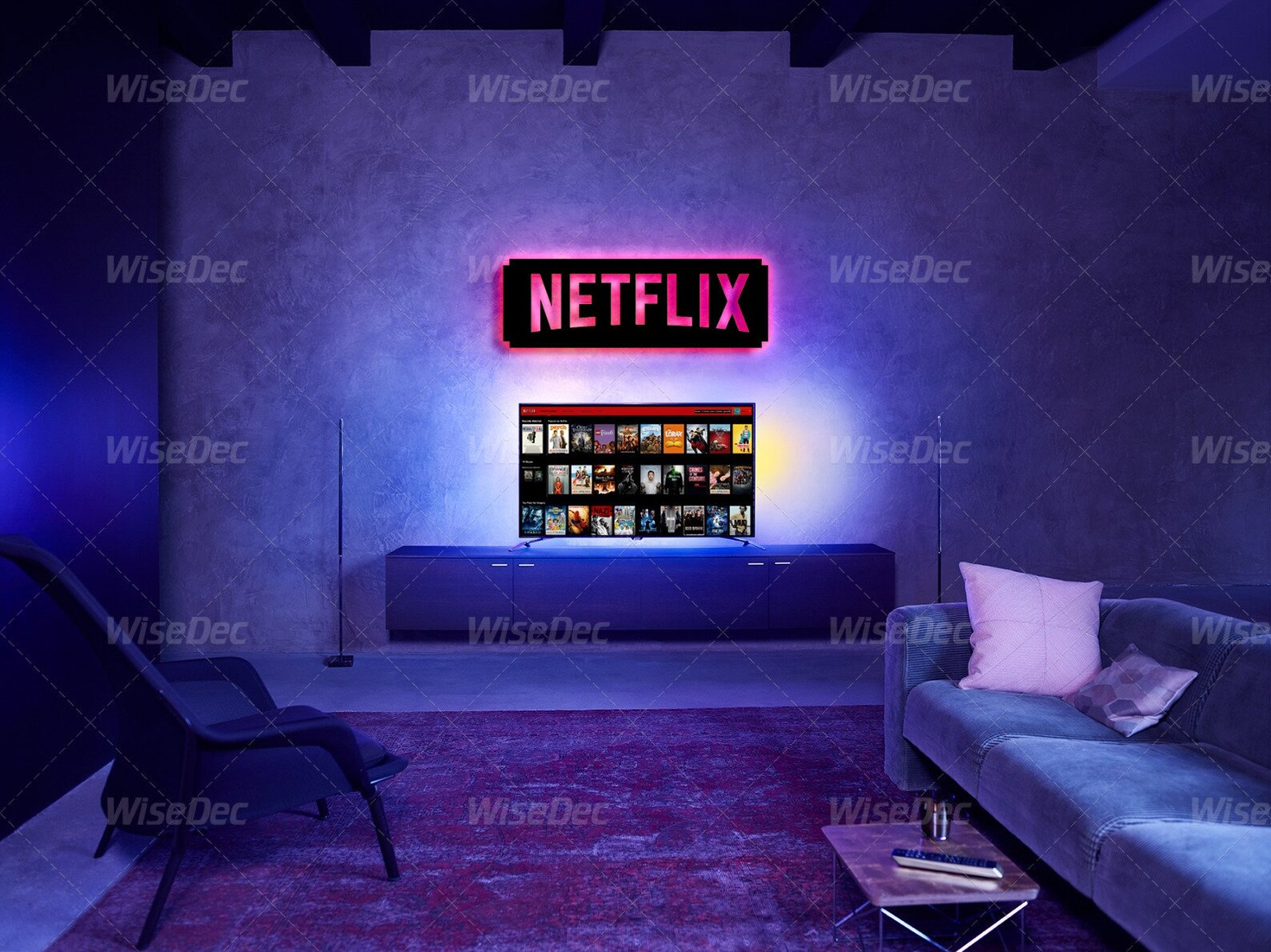 Netflix Metal Led Table lighted living room movie room wall | Etsy