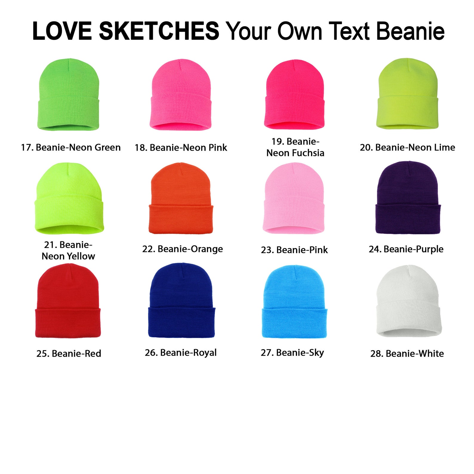 Love Sketches Custom Embroidered Beanie Men Women Unisex Plain Cuffed ...