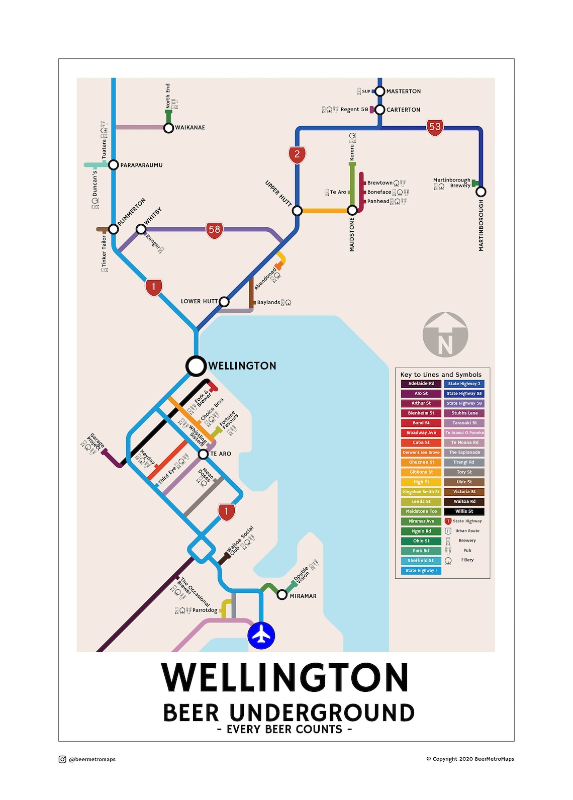 Wellington Beer Underground Map - Beer Poster, Beer Print, Wall Art ...