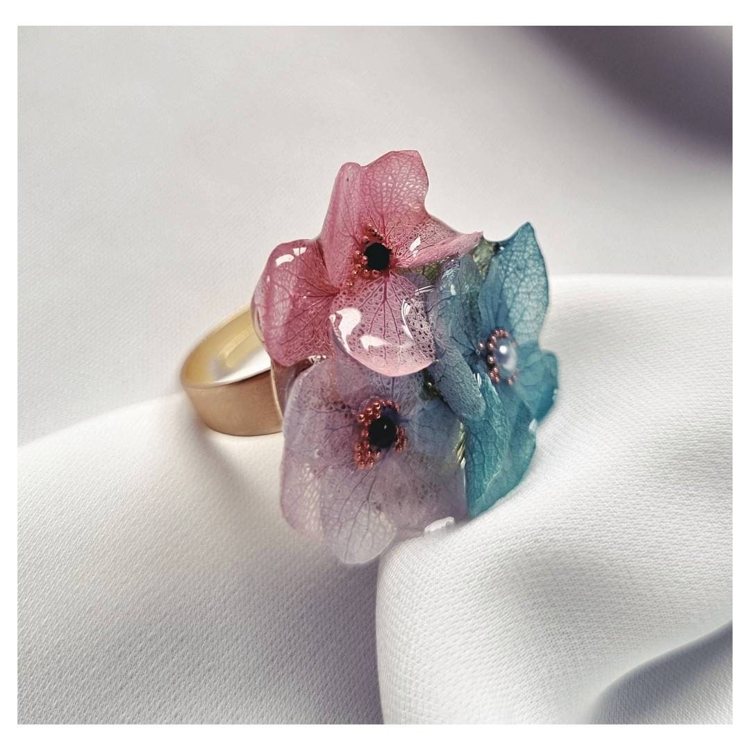 Hydrangea Flower Ring Unique Wedding Ring Petal Rings Pressed - Etsy