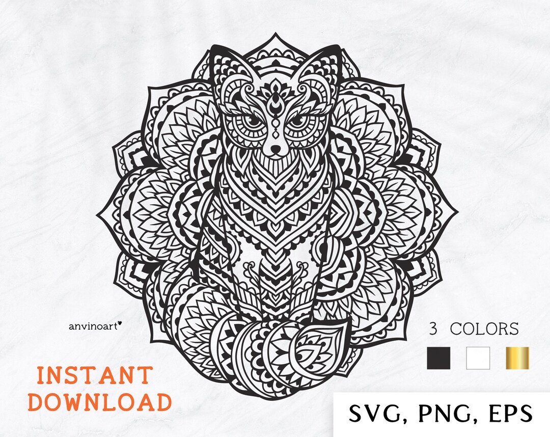 Fox Mandala Svg, Fox Svg, Mandala Svg, Fox Zentangle Clipart, Fox ...