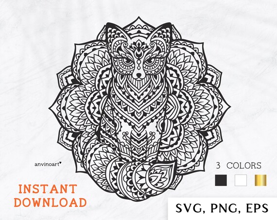 Fox Mandala Svg Fox Svg Mandala Svg Fox Zentangle Clipart - Etsy