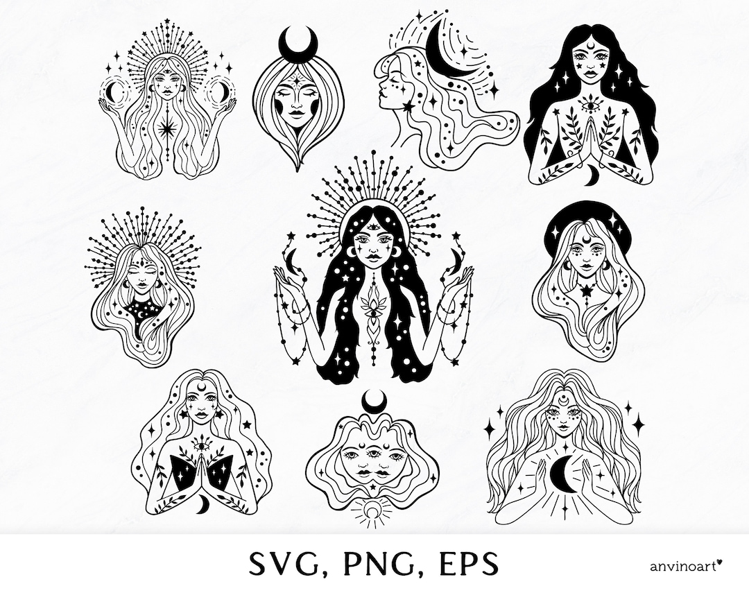 Goddesses Svg Clipart, Magic Girls Svg, Witch SVG, Mystical Svg ...