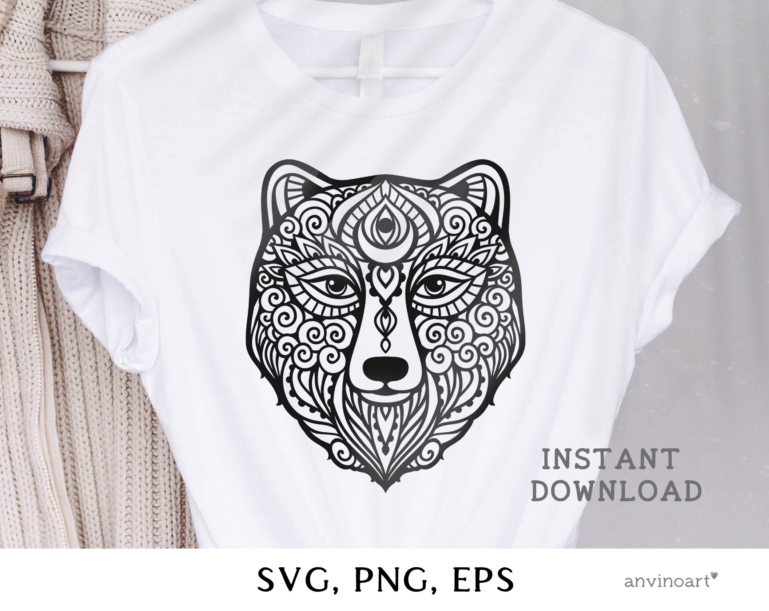 Bear SVG Bear Mandala SVG Head Png Zentangle SVG Files for - Etsy