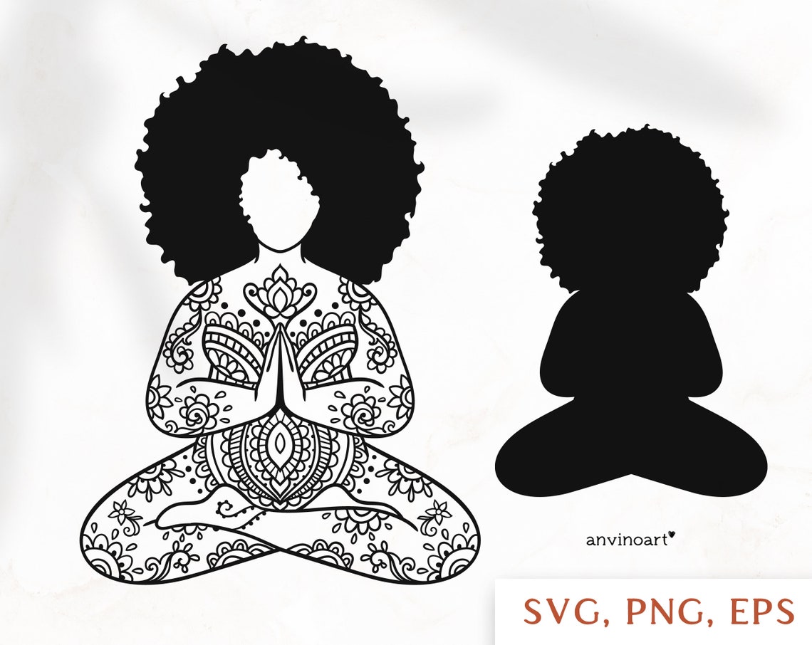 Yoga Svg Afro Woman Svg Yoga Clipart Afro Silhouette Plus - Etsy