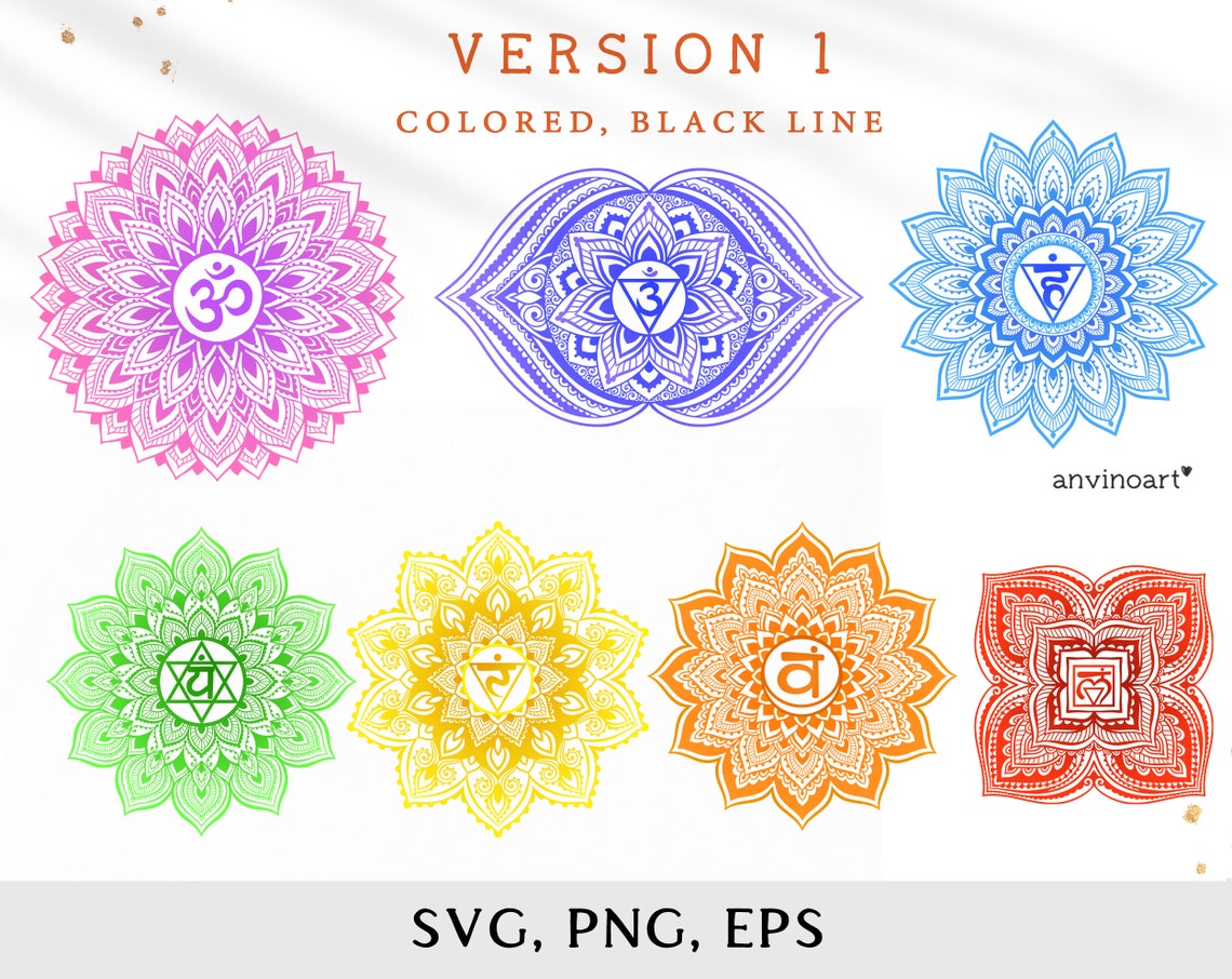 7 Chakras svg Meditation Clipart Mandala Svg chakra symbol | Etsy