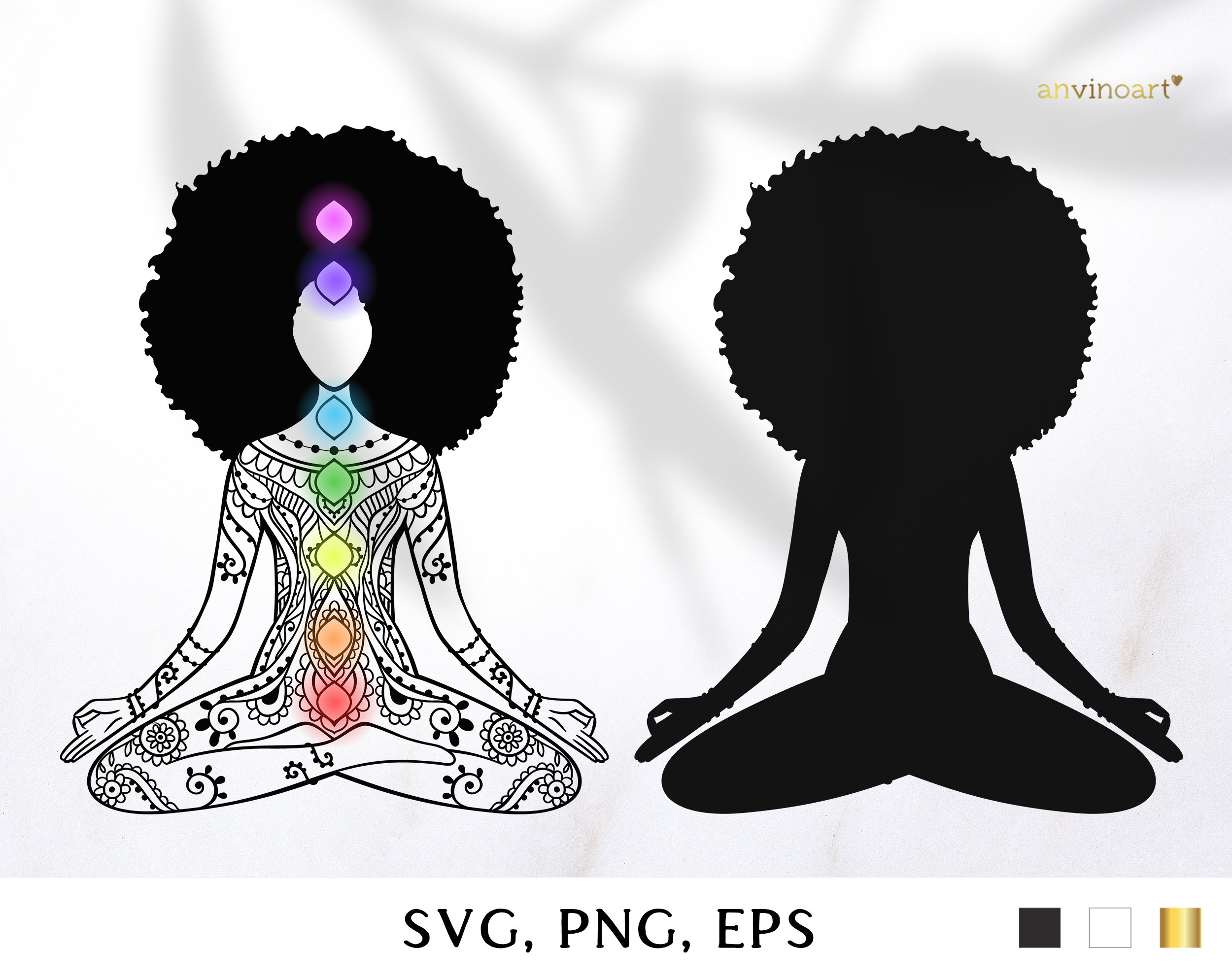 Yoga Mandala Svg, Chakra Svg, Afro Black Woman, Yoga Svg, Silhouette ...