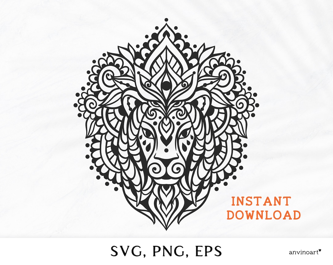 Lion Svg, Mandala Lion Head Svg, Henna Cut File, Animal Svg, Zentangle ...