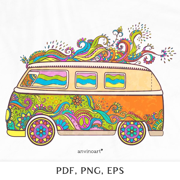 Hippie Van Clipart - Etsy