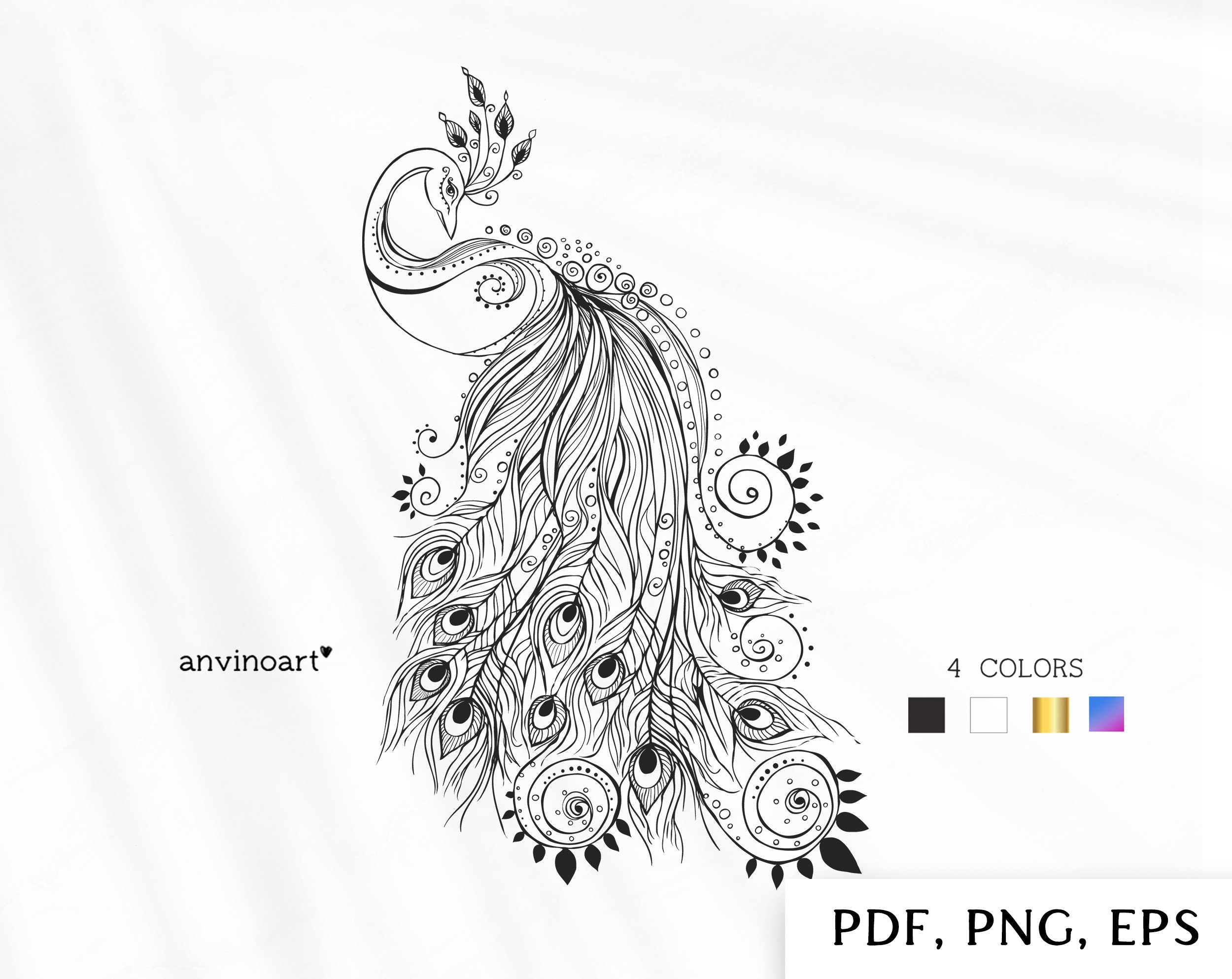 Peacock Clipart Bird Clip Art Peacock Png Line Art Peacock Etsy