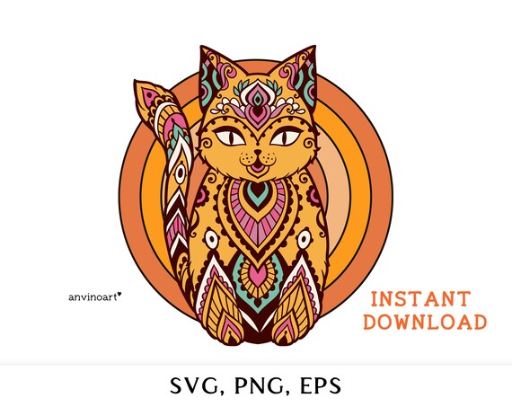 Cat SVG Cat Png Cat Clipart Boho Cutting Files Animal | Etsy