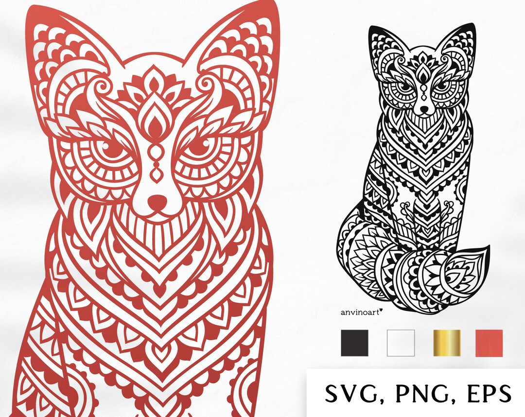 Fox Mandala Svg, Fox Svg, Fox Zentangle Svg, Fox Mandala Clipart ...