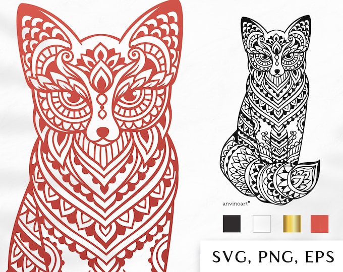 Fox Mandala Svg Cut File, Fox Svg Fox Zentangle SVG, Fox Die Cut, Vinyl ...