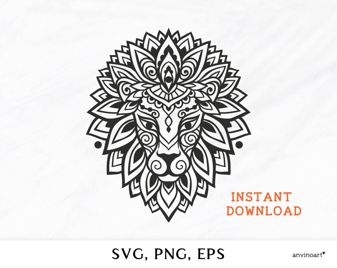 Lion Svg, Mandala Lion Head Svg, Cut File, Animal Svg, Zentangle Png ...