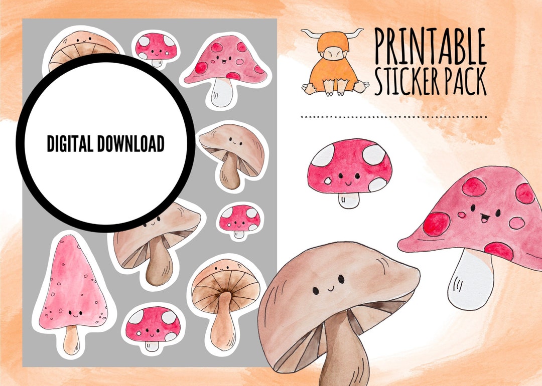 Watercolor Mushroom Sticker Pack | Fungi Designs (digital Download - Etsy