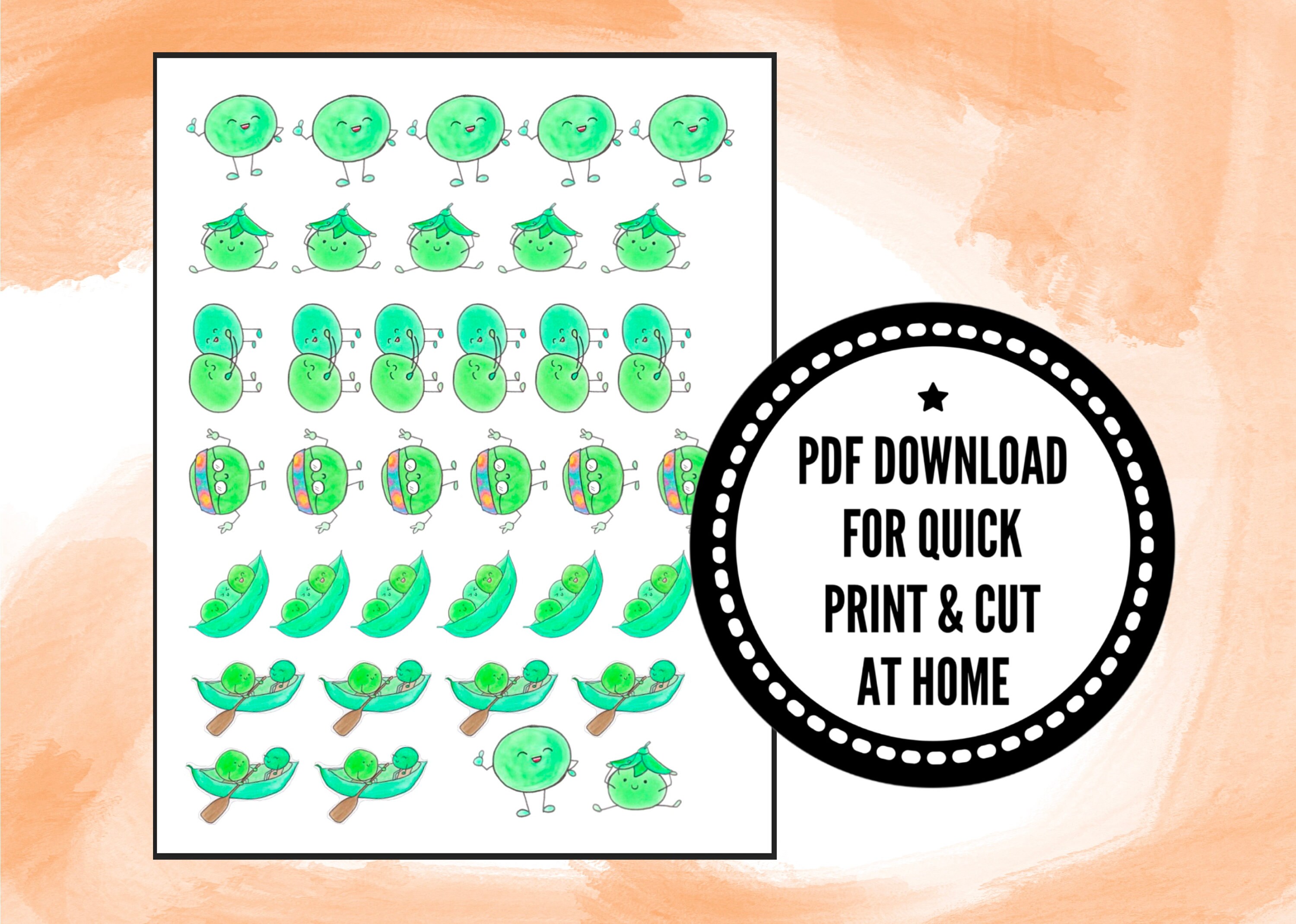 Cute Pea Stickers | Punny Watercolor Designs (digital Download) - Etsy