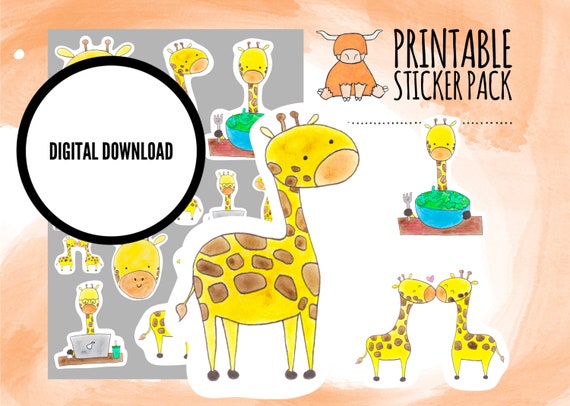 Cute Giraffe Sticker Pack Digital Download Cut and Print - Etsy