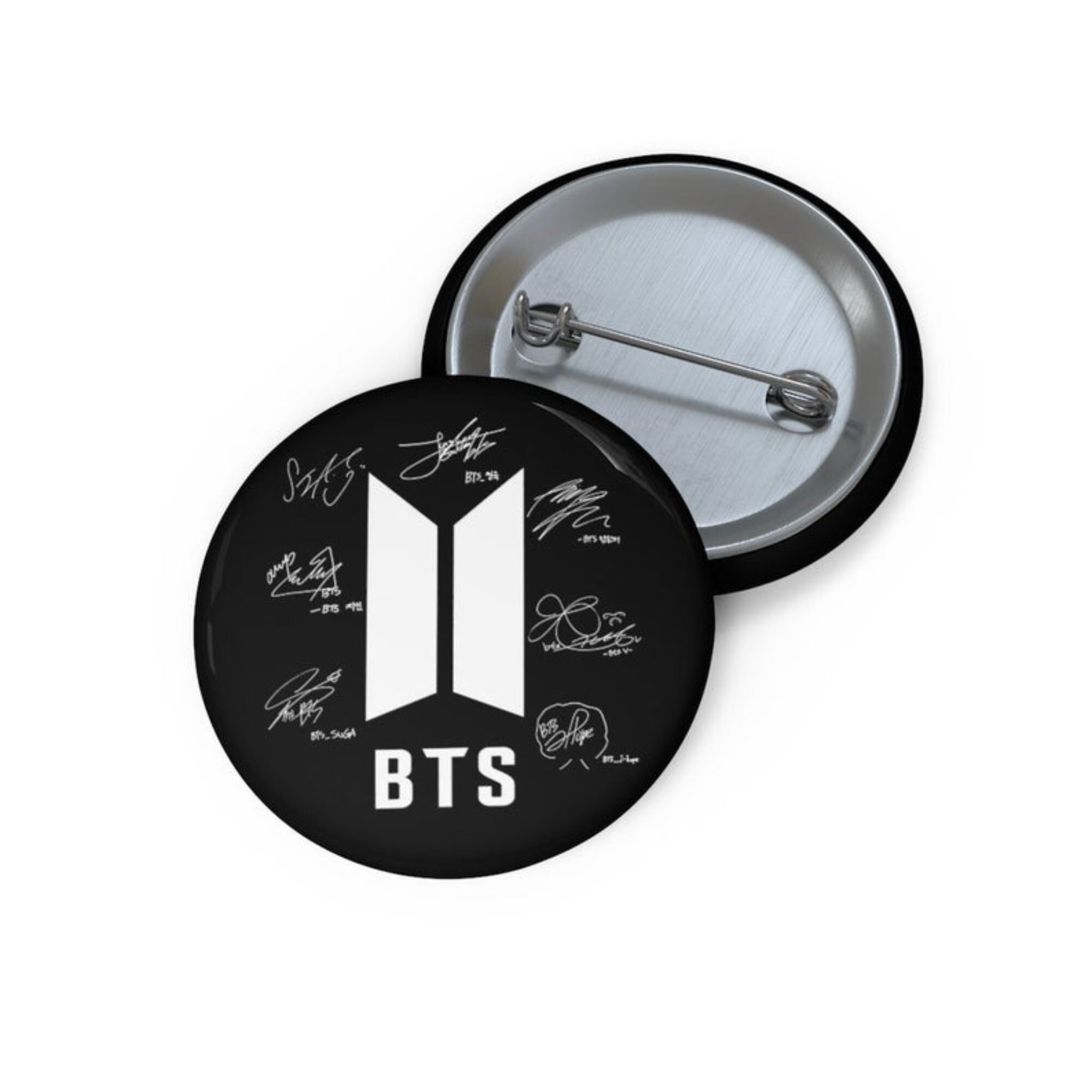BTS pins and badges K-Pop Superstars Signature round Black | Etsy