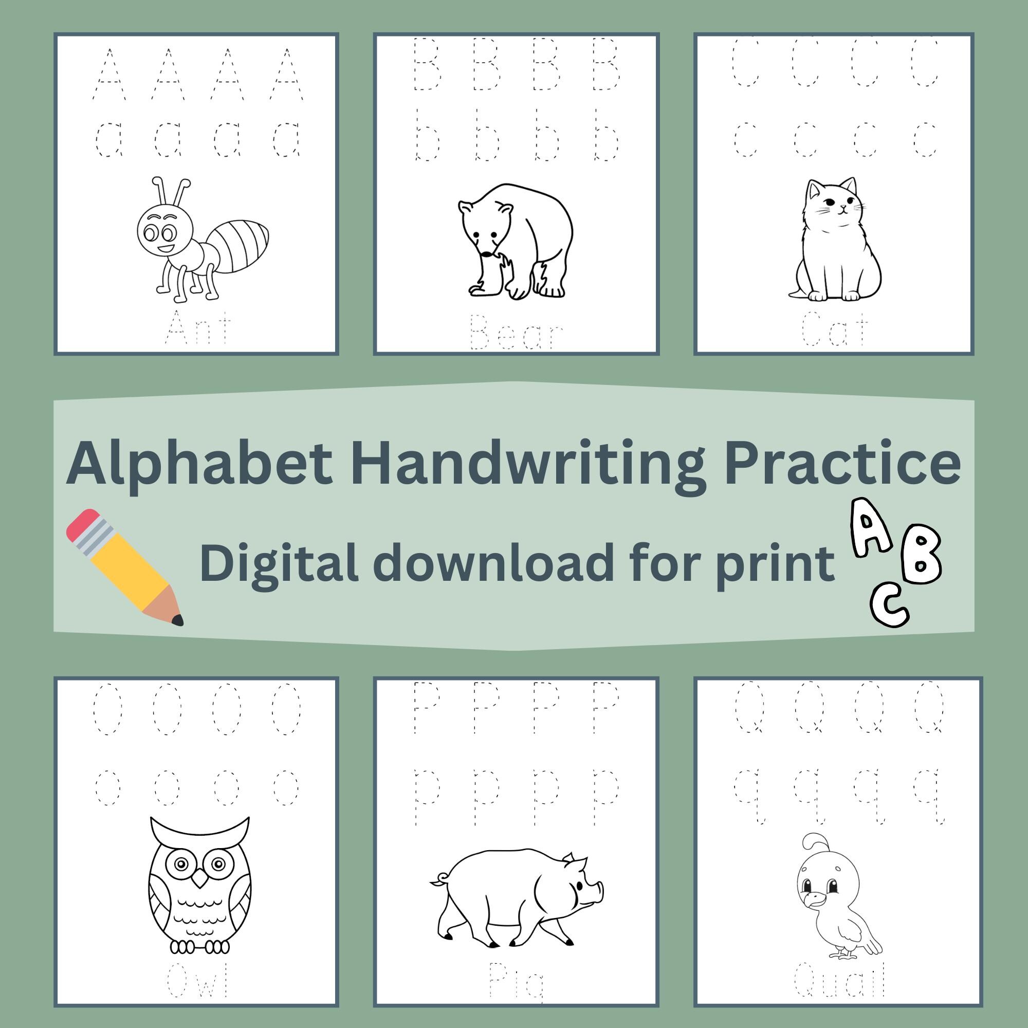 Alphabet Handwriting Practice With Coloring Animals Printable Letter ...