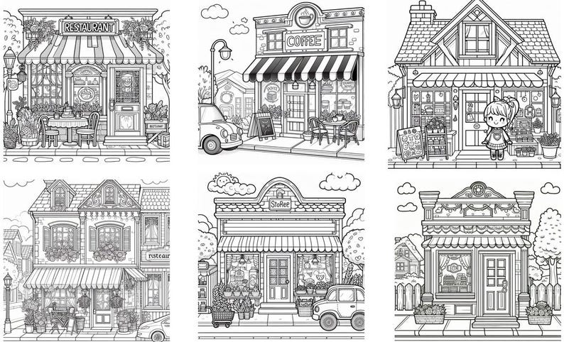 20 Adorable Shops/storefronts Digital Coloring Pages - Kids and Adult ...