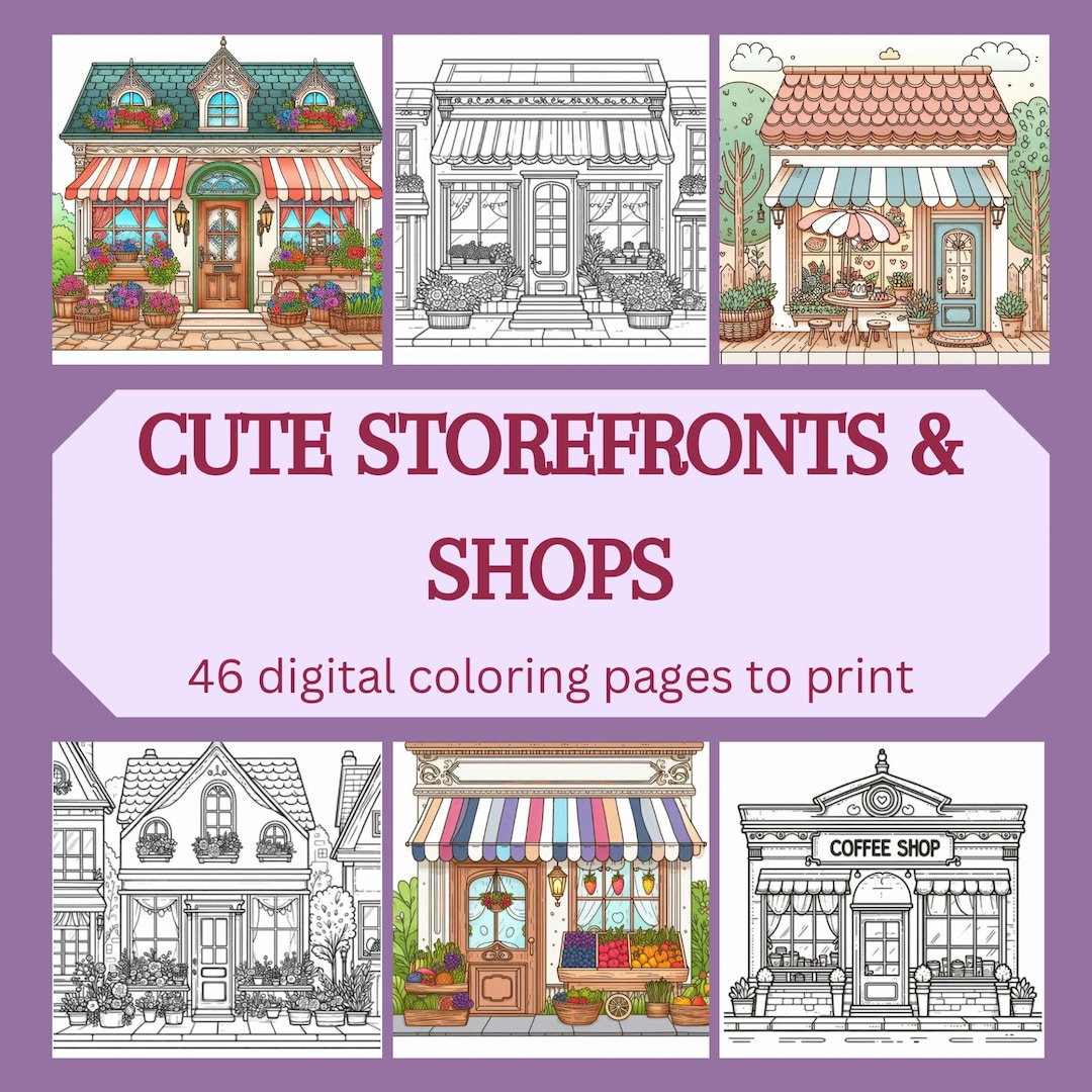 46 Cute Storefronts and Shops Digital Coloring Pages - Kids and Adult ...