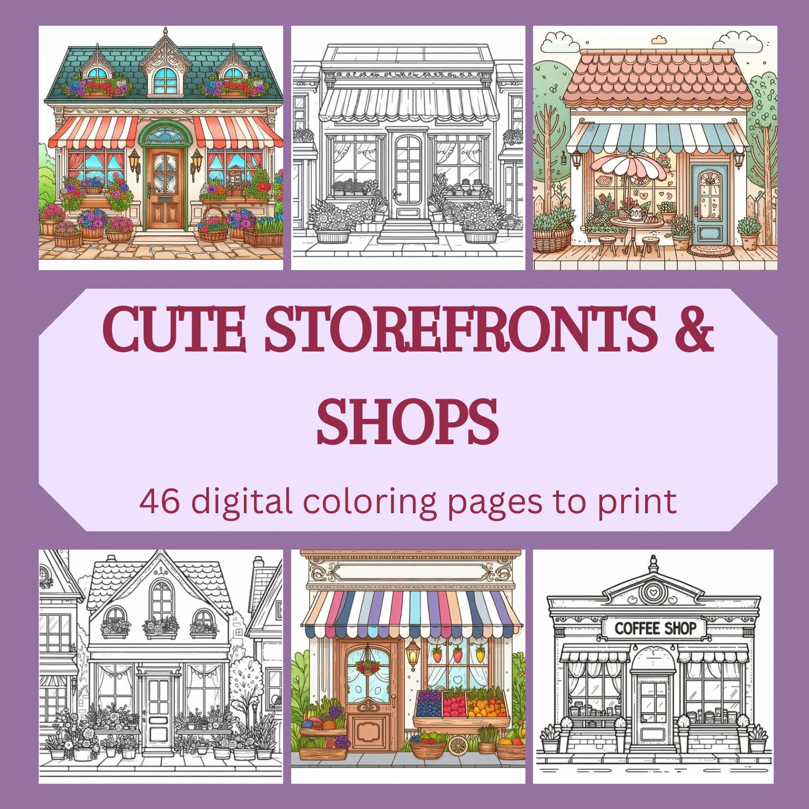 46 Cute Storefronts and Shops Digital Coloring Pages - Kids and Adult ...