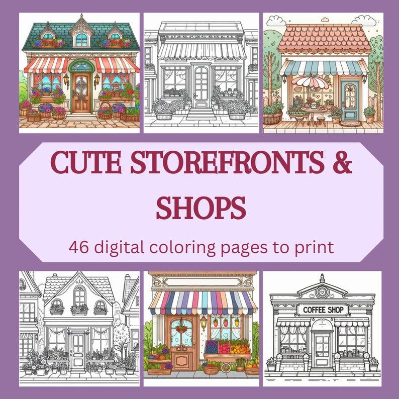 46 Cute Storefronts and Shops Digital Coloring Pages - Kids and Adult ...
