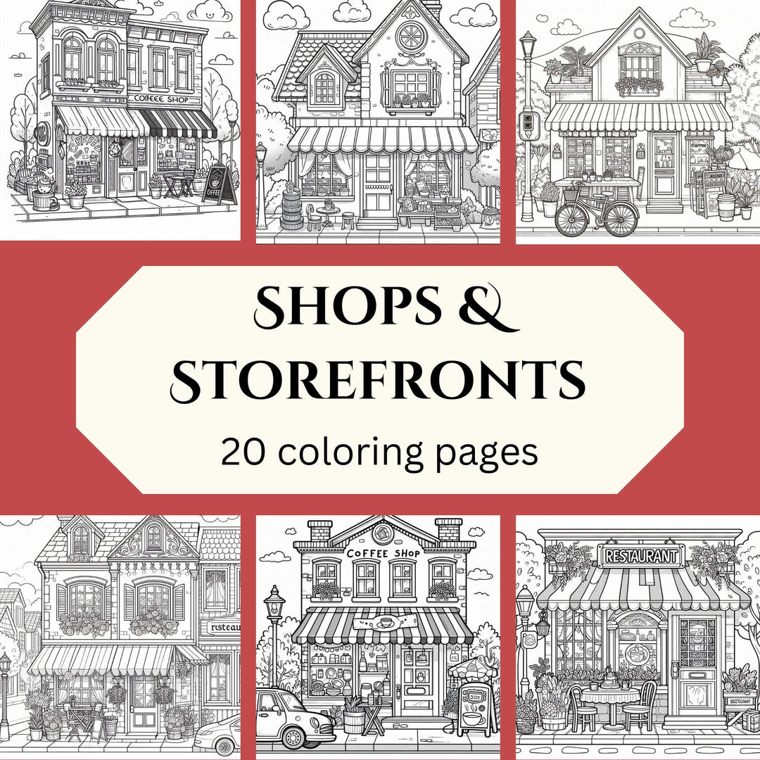 20 Adorable Shops/storefronts Digital Coloring Pages - Kids and Adult ...