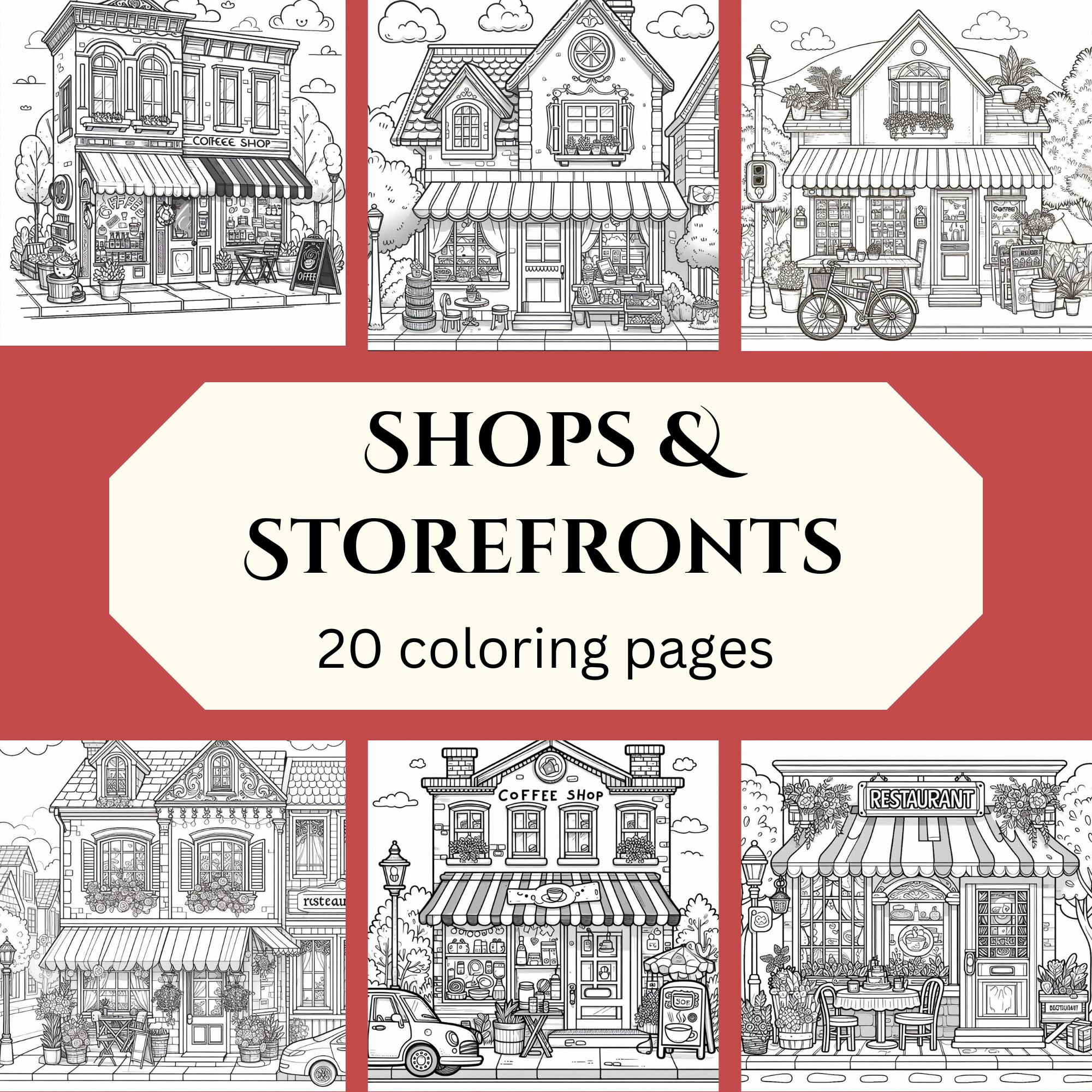 20 Adorable Shops/storefronts Digital Coloring Pages - Kids and Adult ...