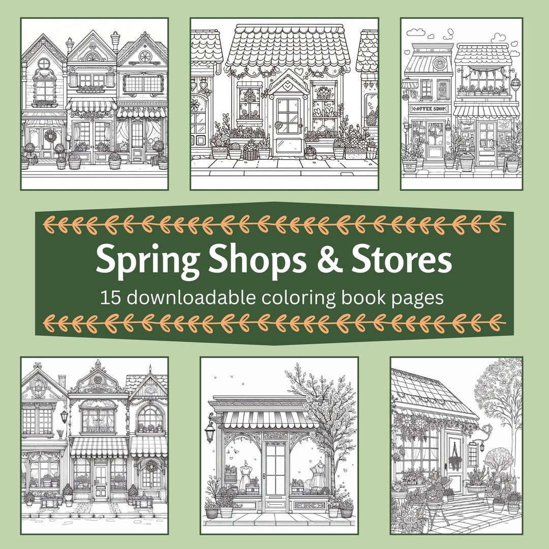 15 Spring Shops/storefronts Digital Coloring Pages - Kids and Adult ...