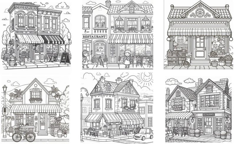 20 Adorable Shops/storefronts Digital Coloring Pages - Kids and Adult ...